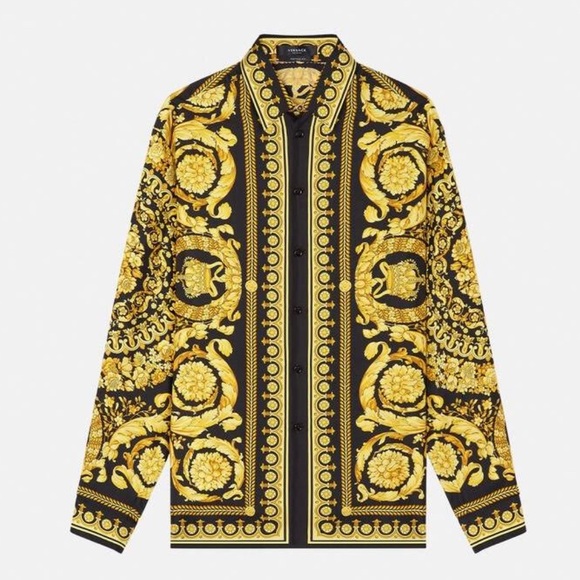 Versace | Tops | Vintage Versace Baroque Barocco Gold Black Silk Blouse ...